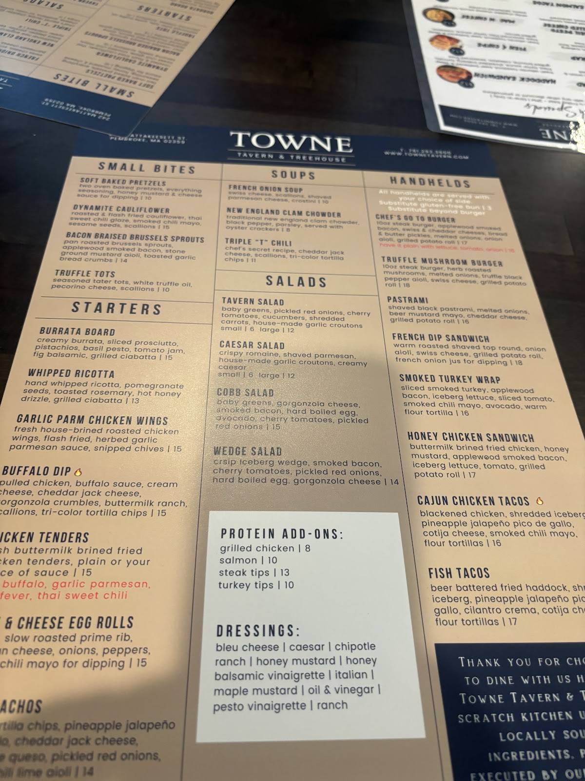 Menu at Towne Tavern & Treehouse - Pembroke restaurant, Pembroke