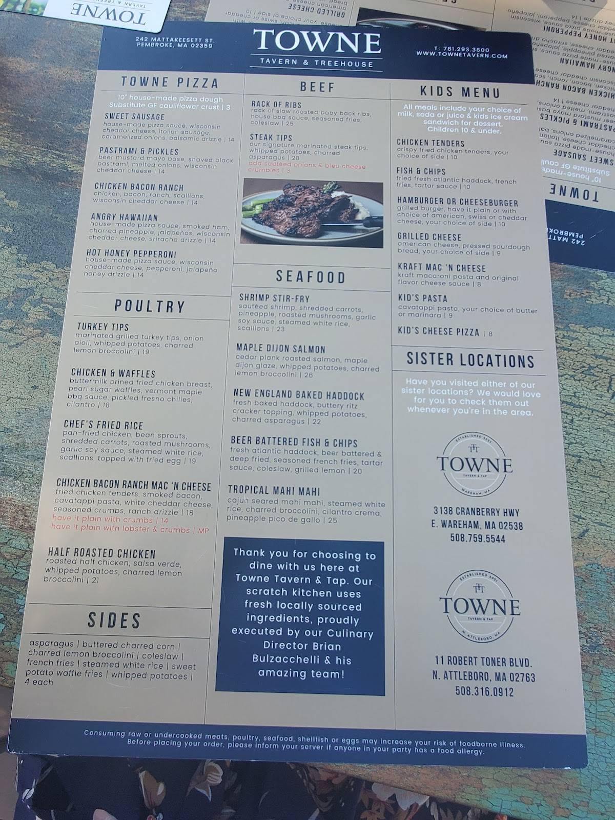 Menu at Towne Tavern & Treehouse - Pembroke restaurant, Pembroke