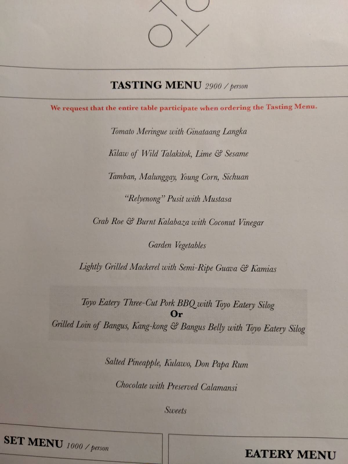 Menu at Toyo Eatery restaurant, Makati, 1231 Chino Roces Ave Ext