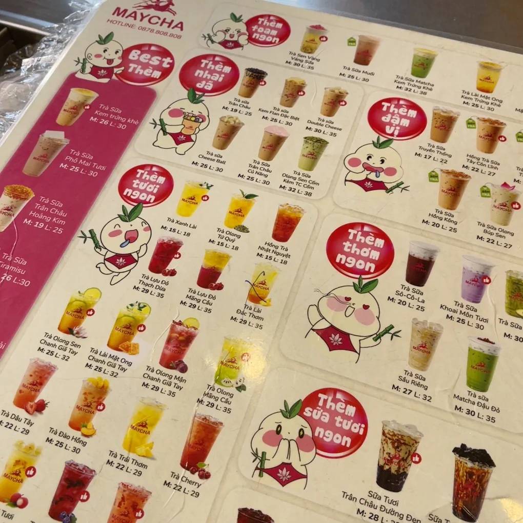Menu at Trà sữa MayCha, Ho Chi Minh City, 38 Trịnh Đình Trọng
