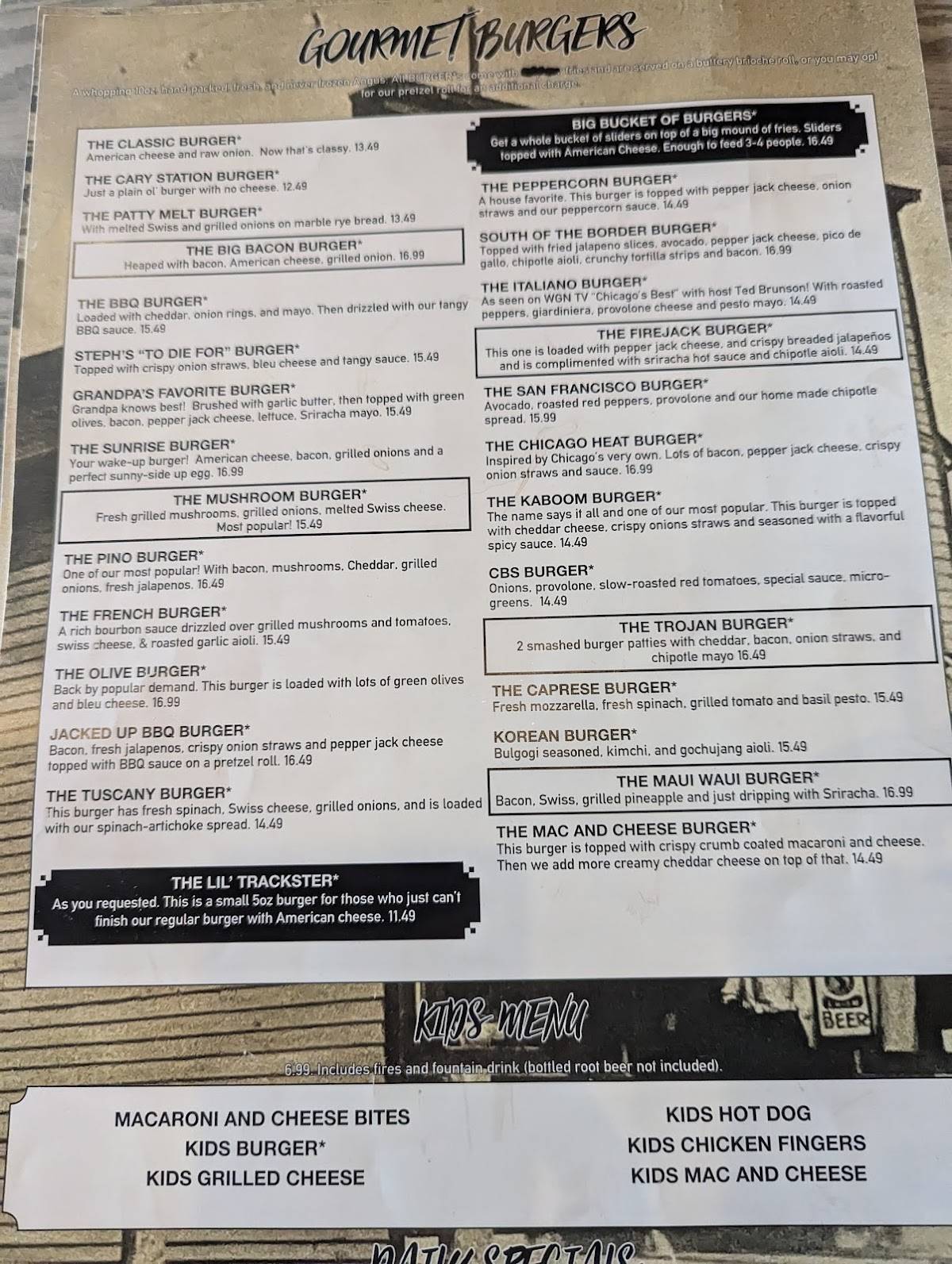Menu at Tracks Bar & Grill, Cary