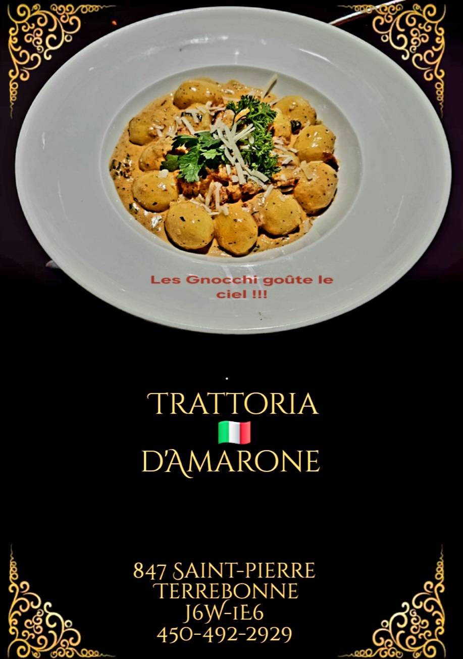 Menu au Trattoria D Amarone restaurant, Terrebonne