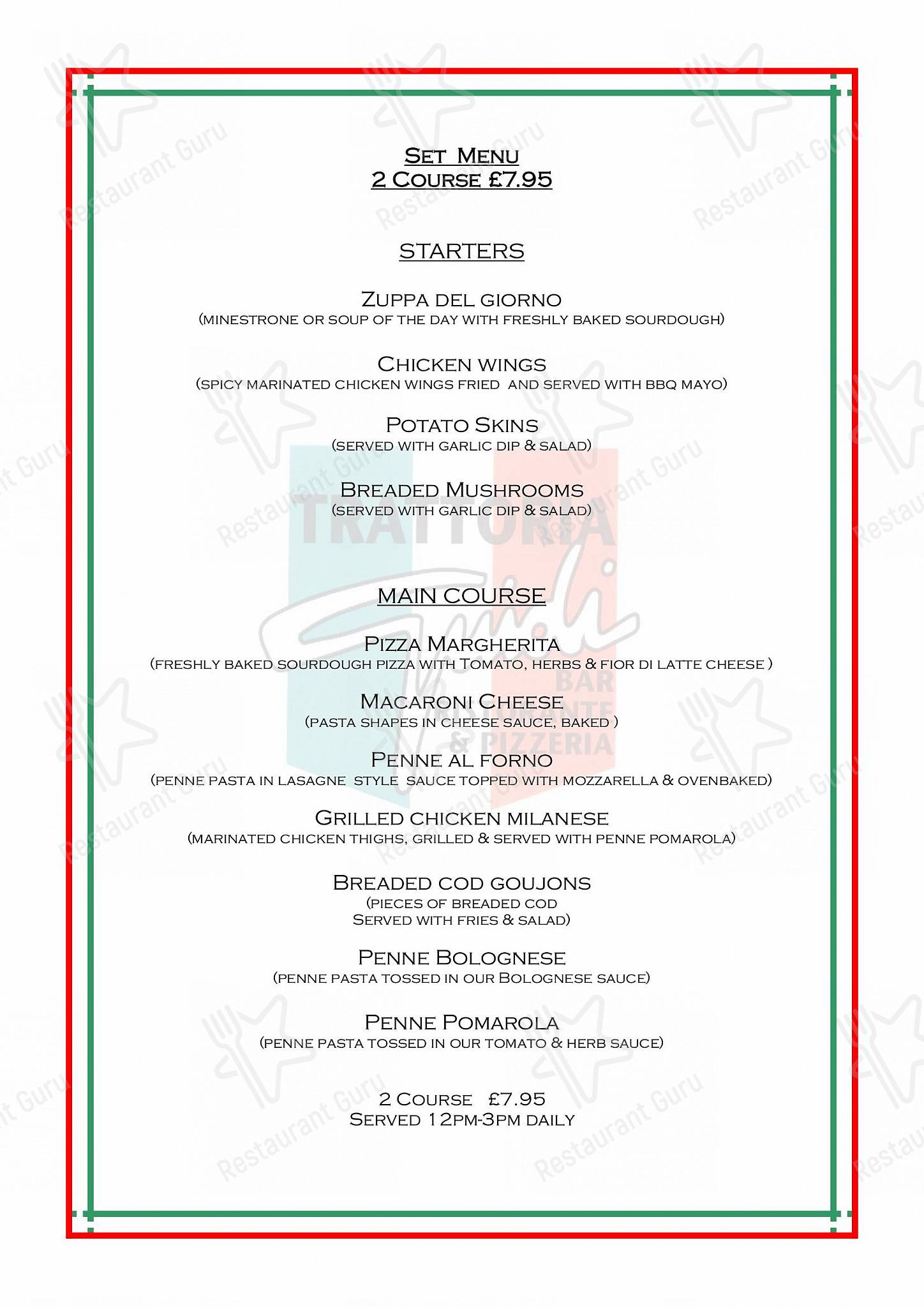 Menu at Trattoria Guidi restaurant, Airdrie