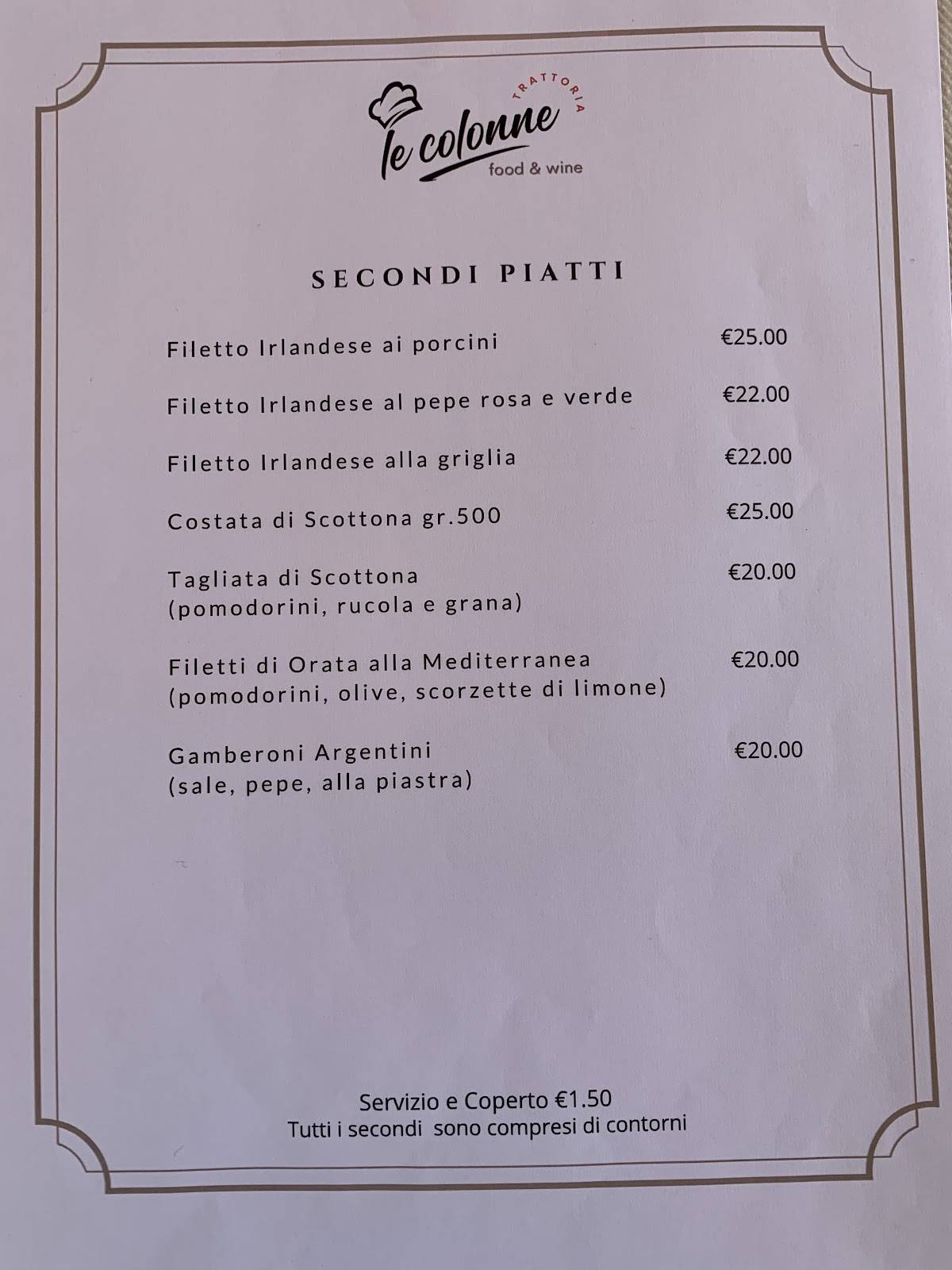 Speisekarte von Trattoria Le Colonne restaurant, Lomazzo
