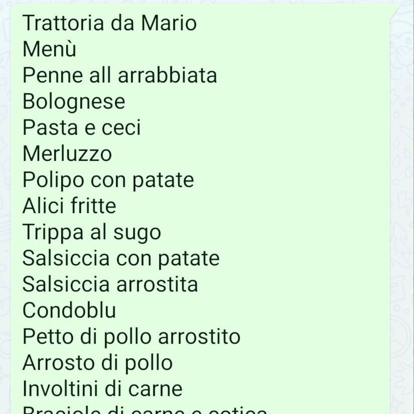Speisekarte von Trattoria da Mario restaurant, Neapel