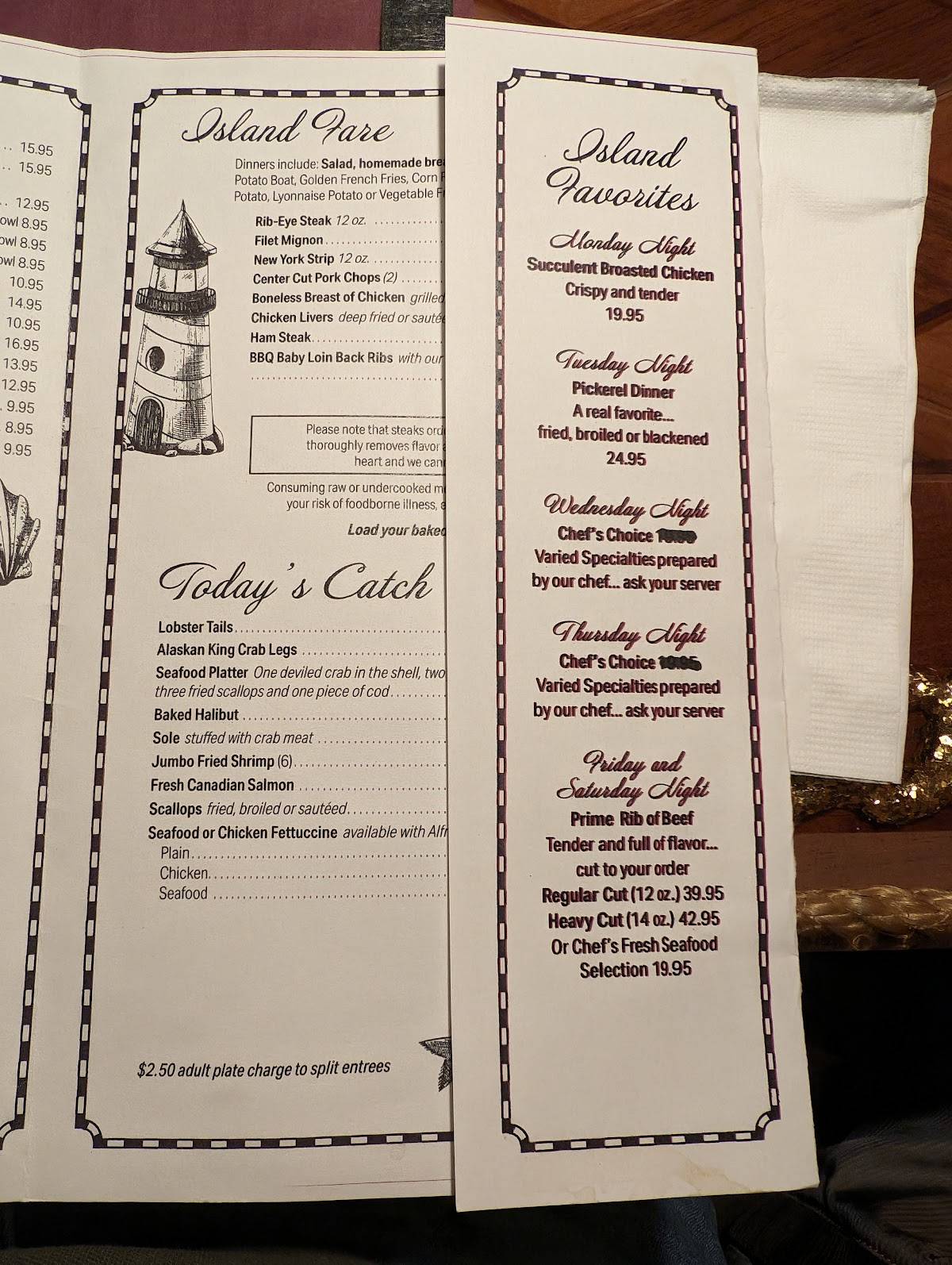 Menu at Treasure Island Supper Club, Dayton