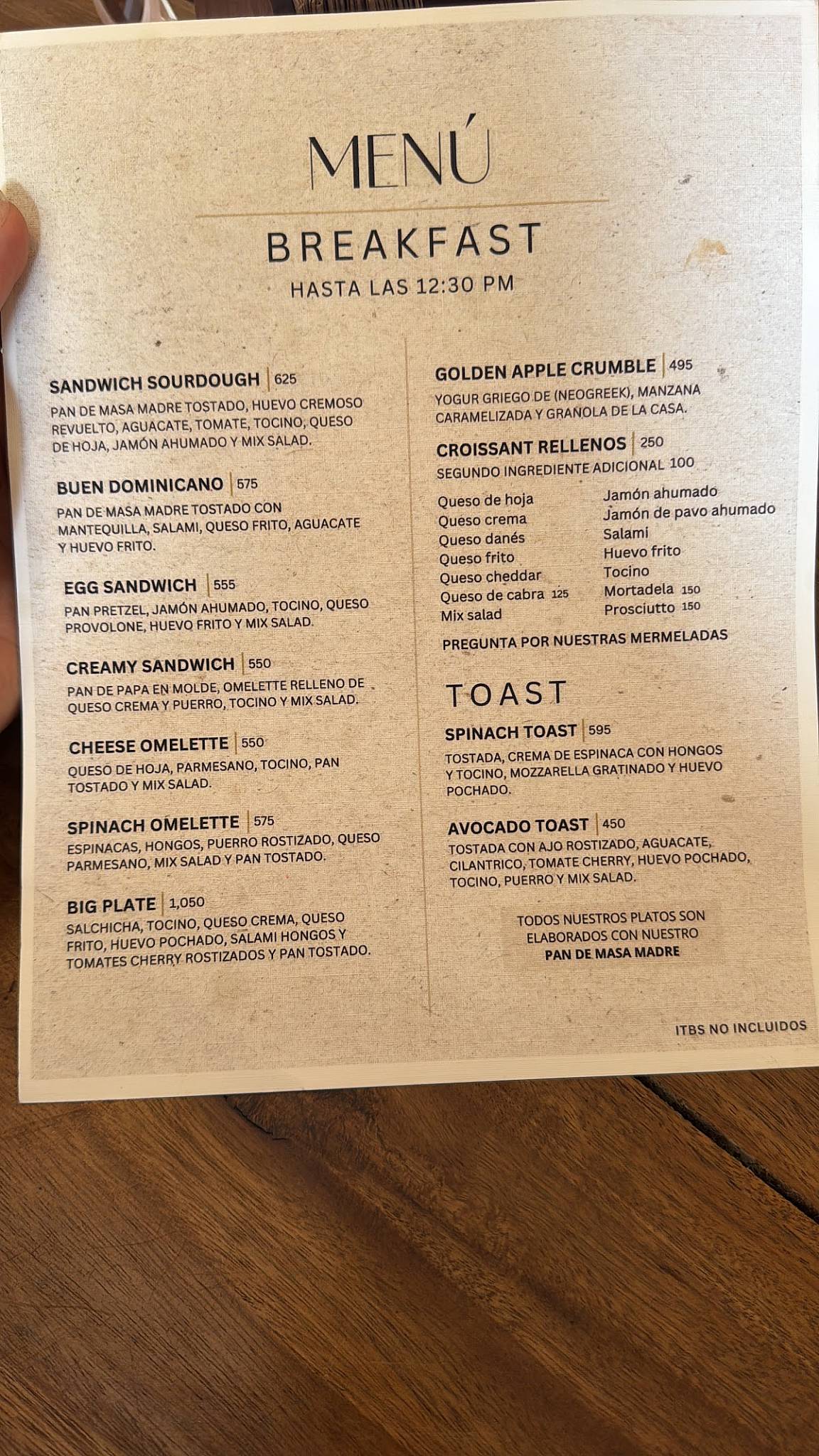 Carta del postres Trigo Cacao, Santo Domingo