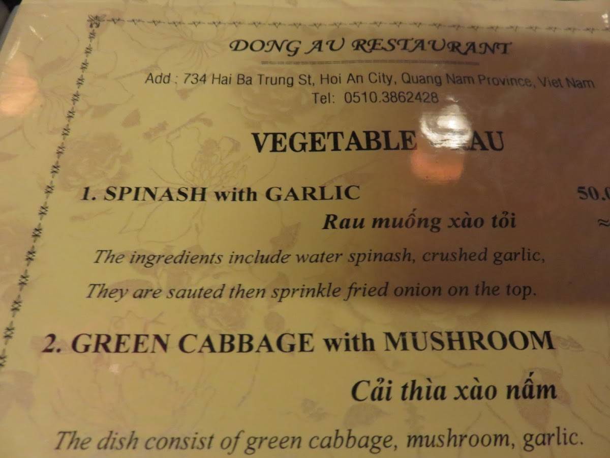 Menu at Trip Nguyen restaurant, Hoi An