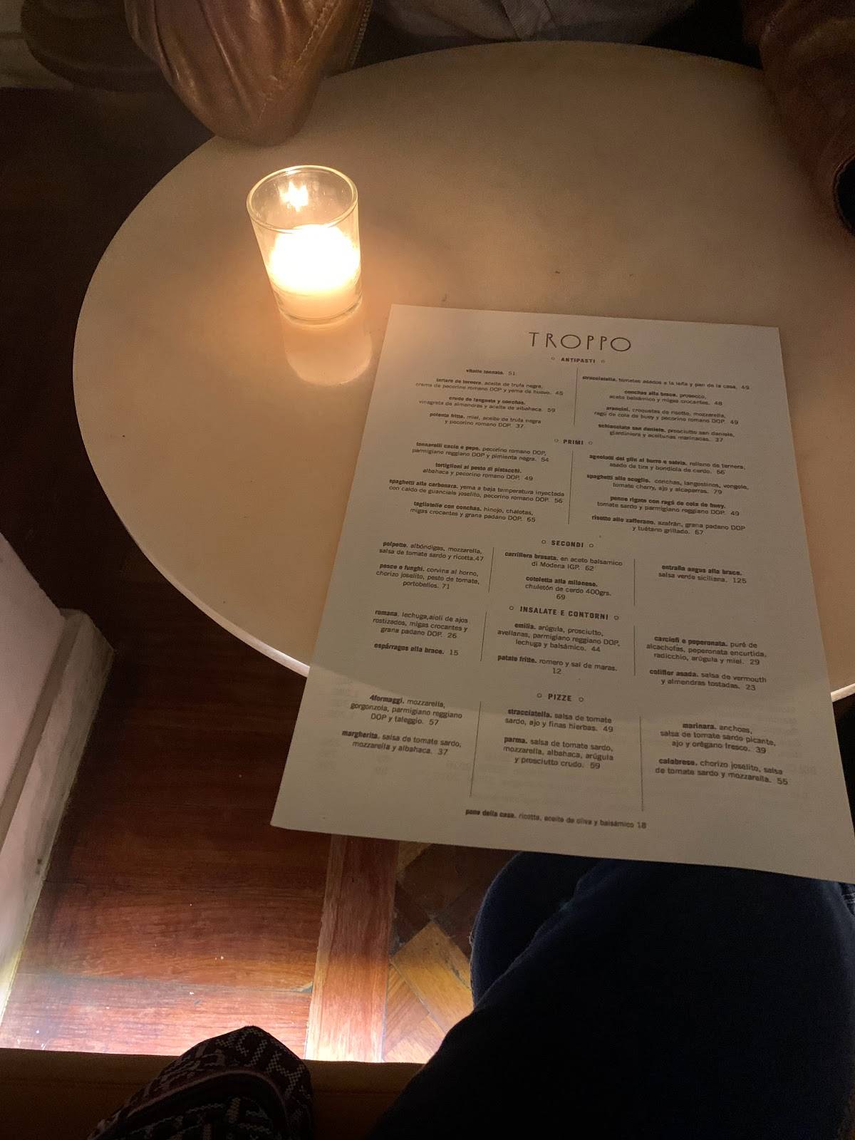 Carta de Troppo Restaurante, San Isidro