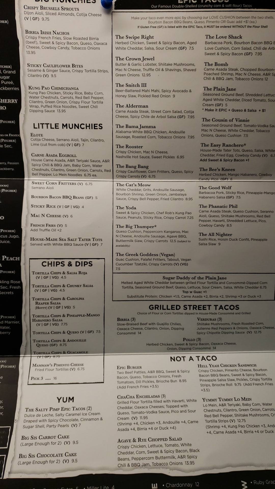Menu at Agave & Rye Troy pub & bar, Troy