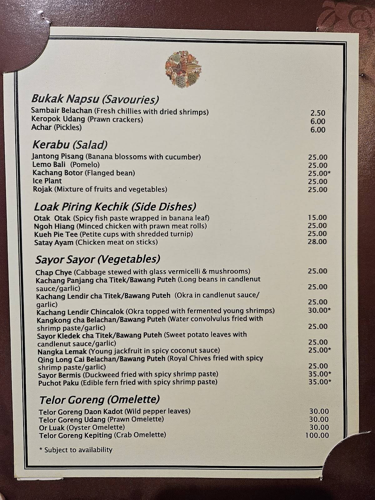 Menu at True Blue restaurant, Singapore, 47/49 Armenian St