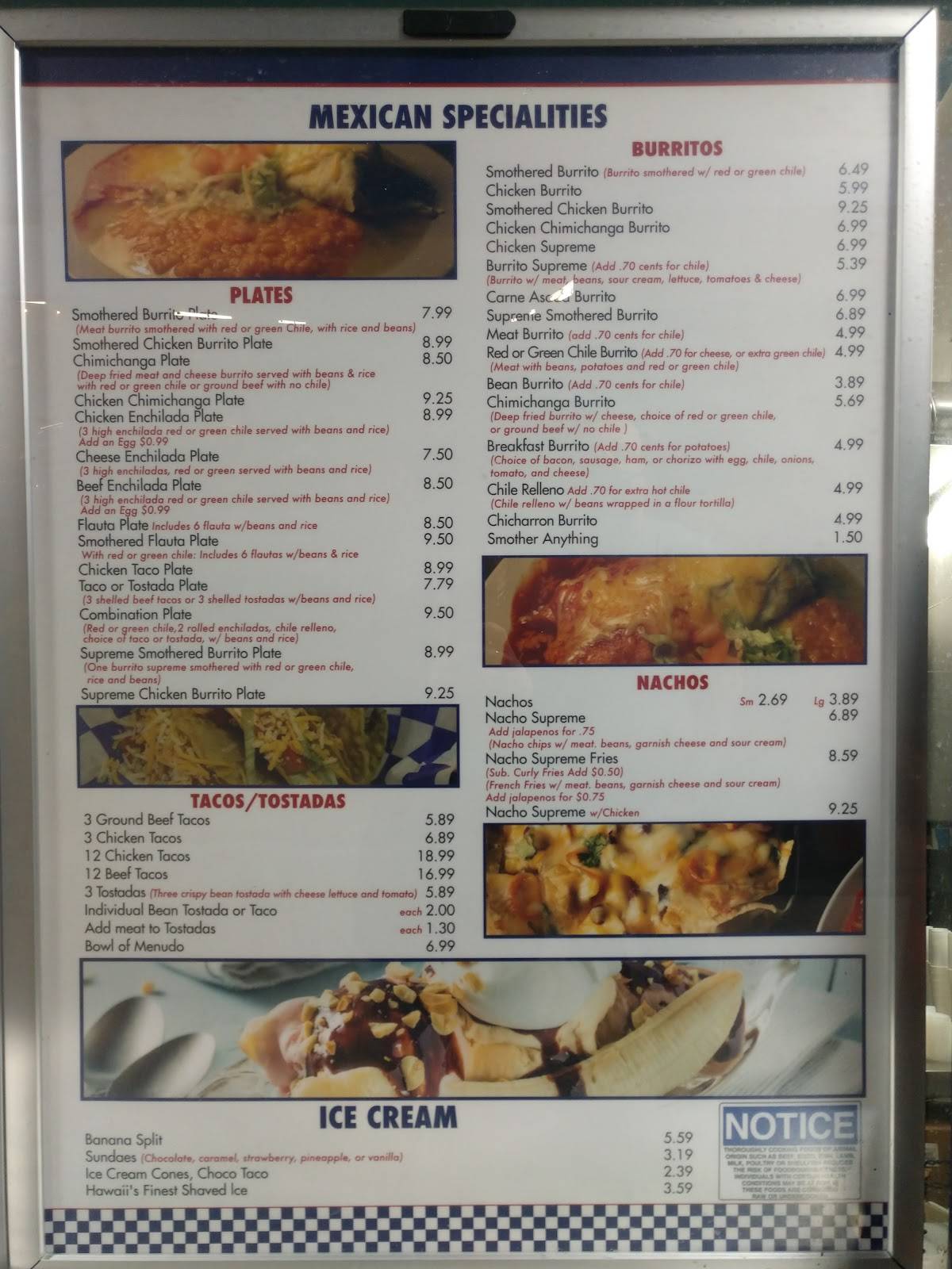 Menu at A & B Drive In restaurant, Truth or Consequences
