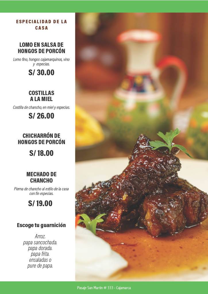 Menu at Tuna Café Restaurant, Cajamarca