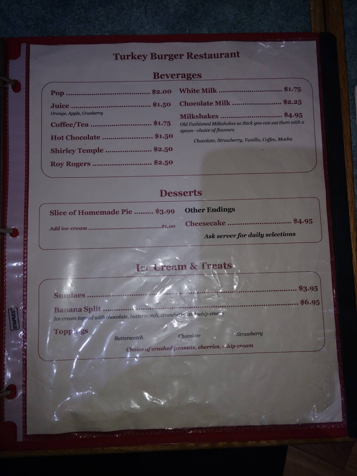 Menu at Turkey Burger restaurant, Bridgewater