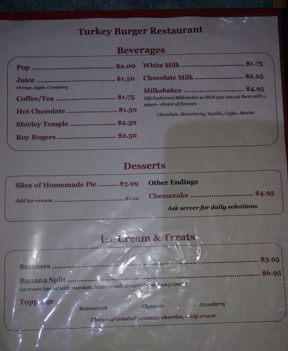 Menu at Turkey Burger restaurant, Bridgewater