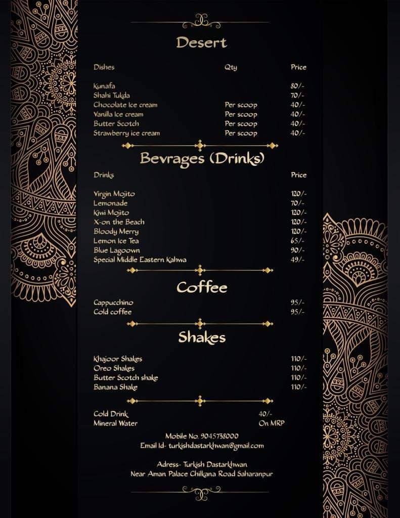 Menu at Turkish Dastarkhwan - Best Arabian Restaurant Non Veg ...