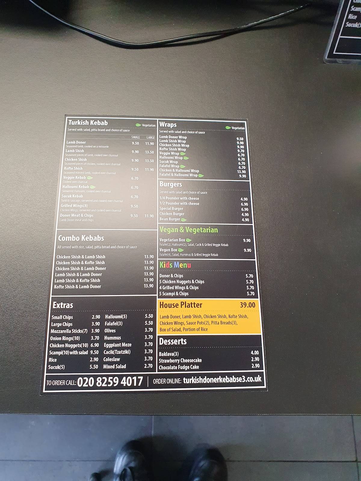 Menu at Turkish kebab blackheath, London