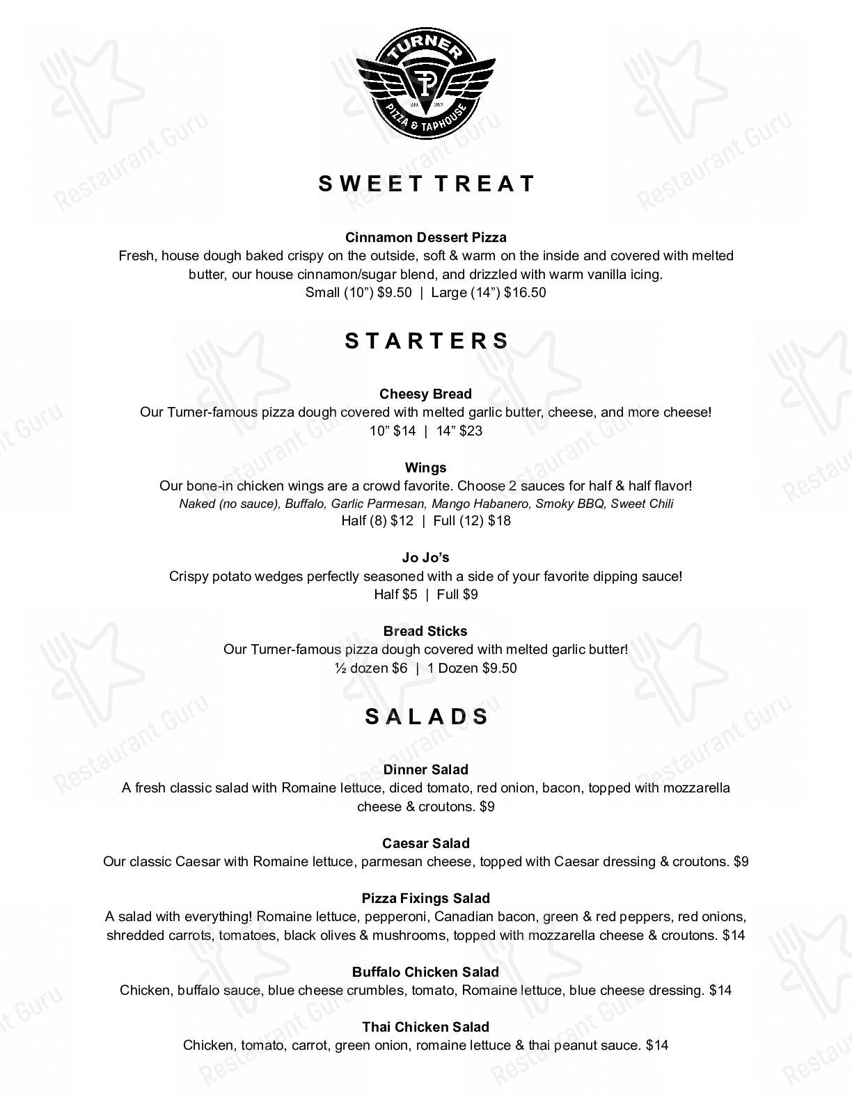 Menu at Turner Pizza & Taphouse restaurant, Turner