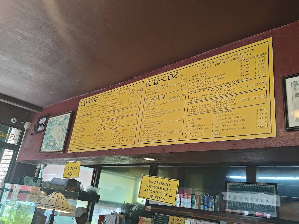 Menu at Ty-coz cafeteria, Cancún, Av. Tulum MZA 1 LTE 33 y 34