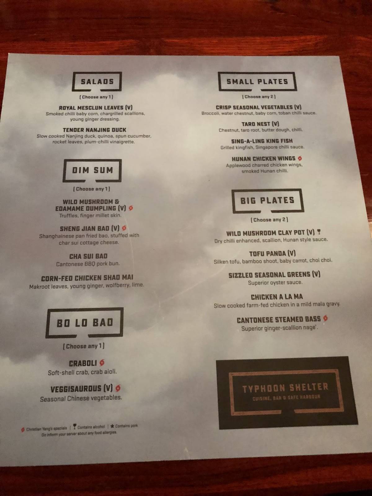 Menu at Typhoon Shelter, Mumbai, S-3