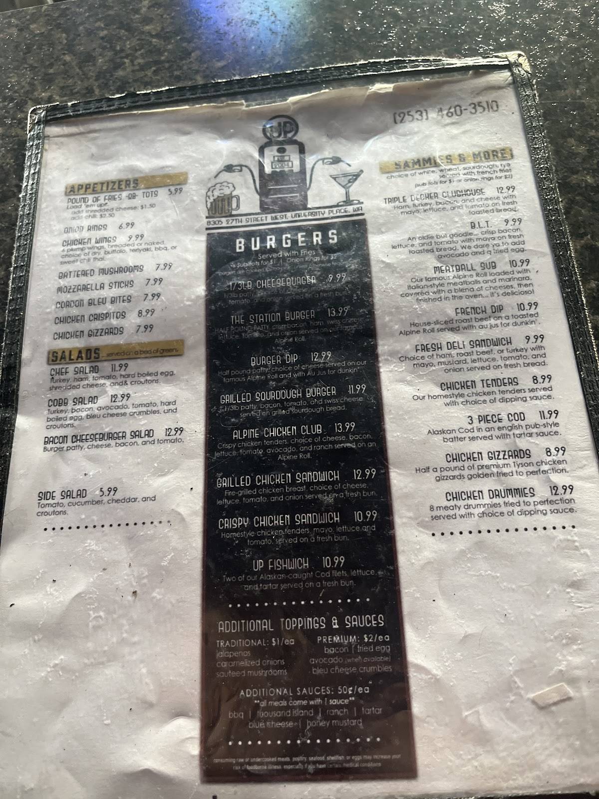 Menu at U P Station Bar & Grill, University Place