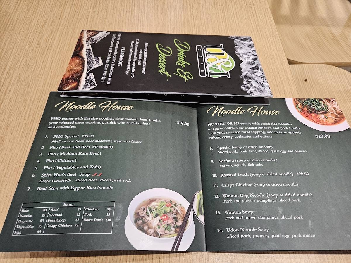 Menu at U&I Cafe, Northbridge