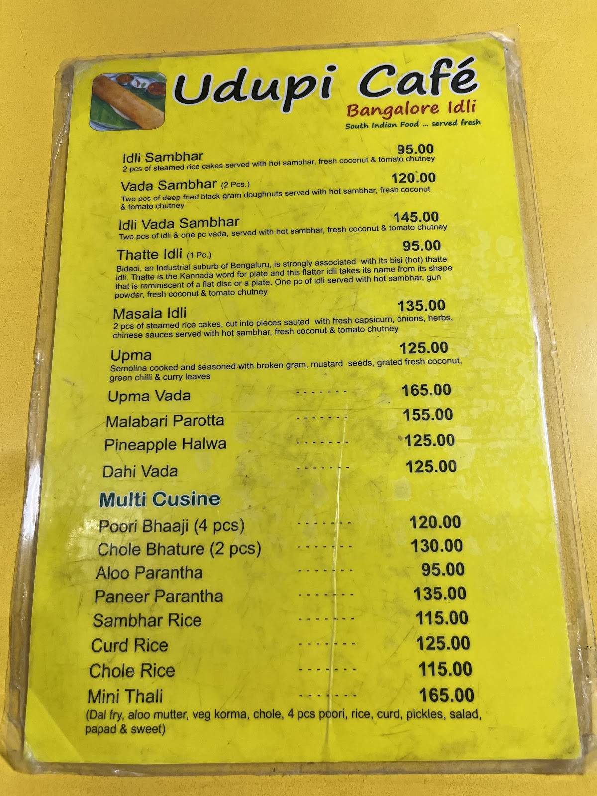 Menu at Udupi Cafe Bangalore Idli, Dehradun, 2