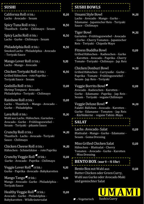 Speisekarte von Umami - Sushi&Curry restaurant, Aalen