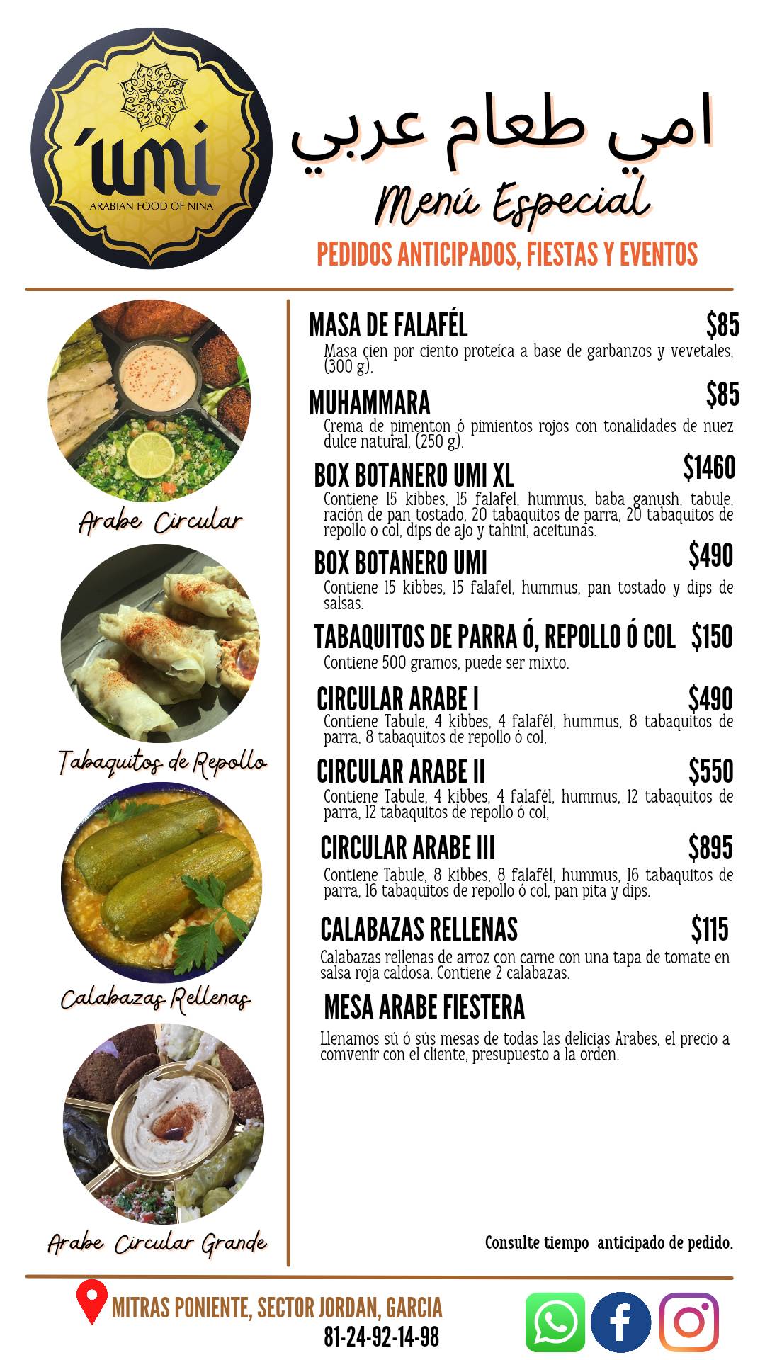 Carta del restaurante Umi Arabian Food of Nina, Monterrey