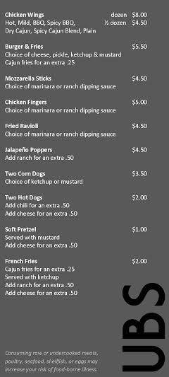 Menu at Uncle Bill's pub & bar, Pittsburgh, Lowrie St