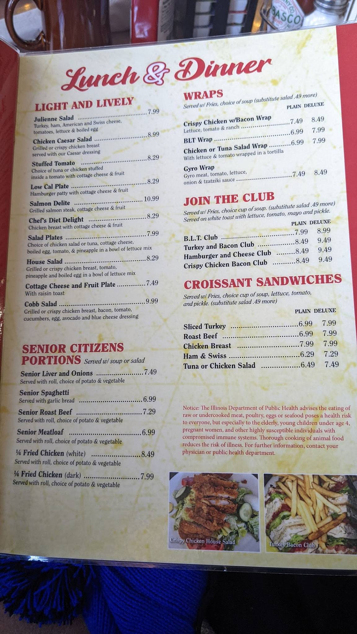 Menu at Uncle John's restaurant, Belvidere