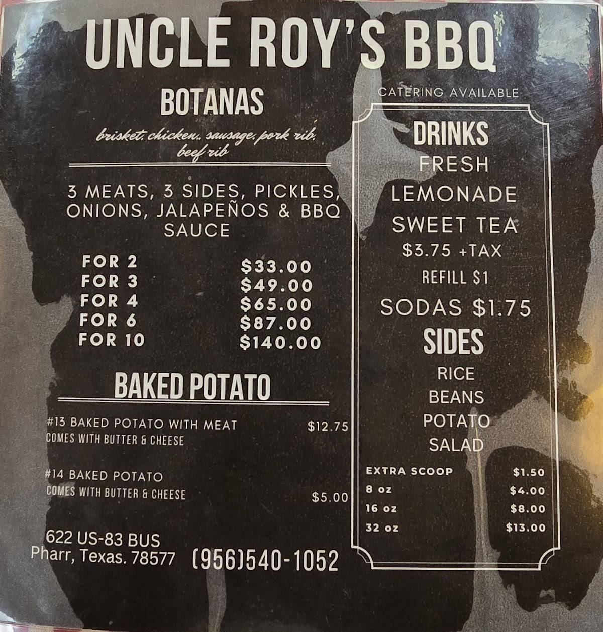 Menu at Uncle Roy's BBQ, Pharr