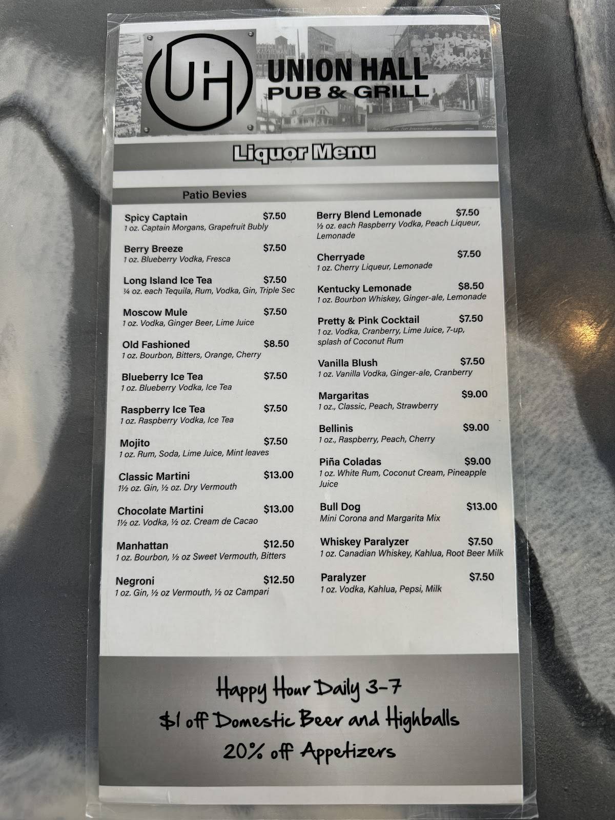 Menu at Union Hall Pub and Grill, Fort Saskatchewan