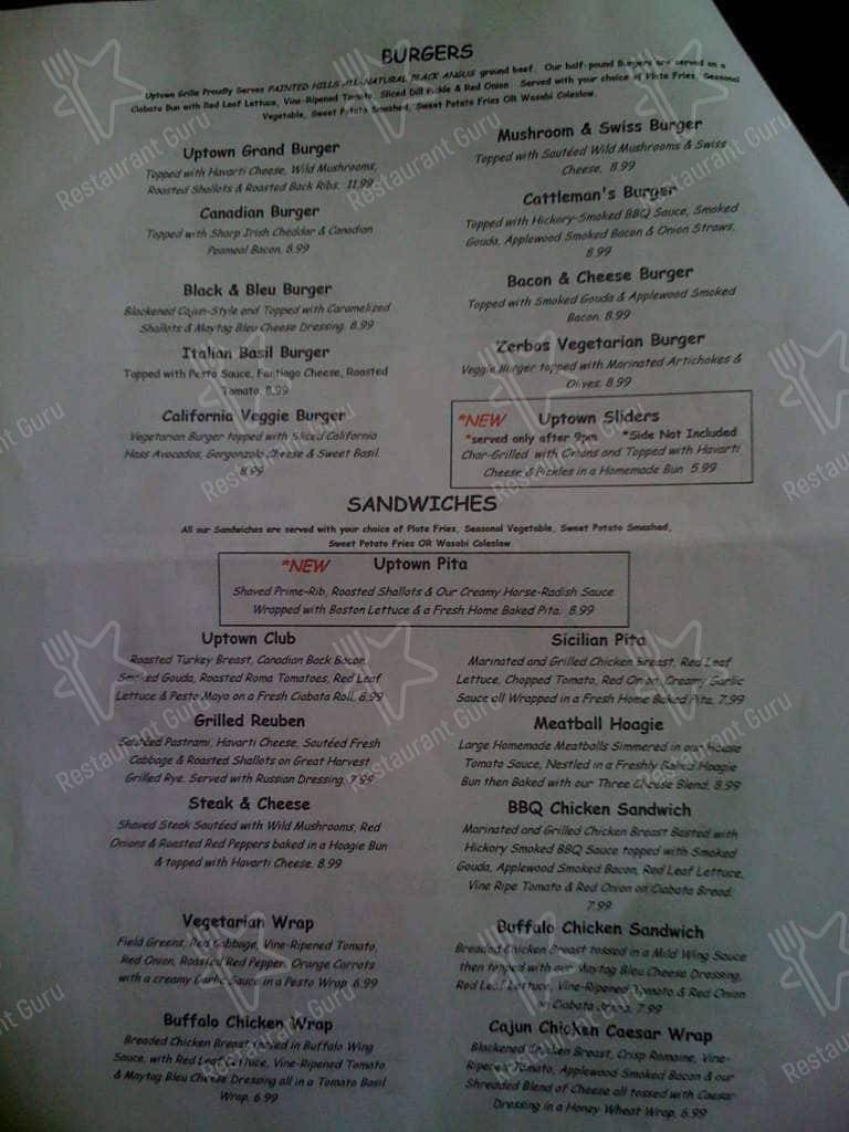 Menu at Uptown Grille pub & bar, Commerce Charter Township