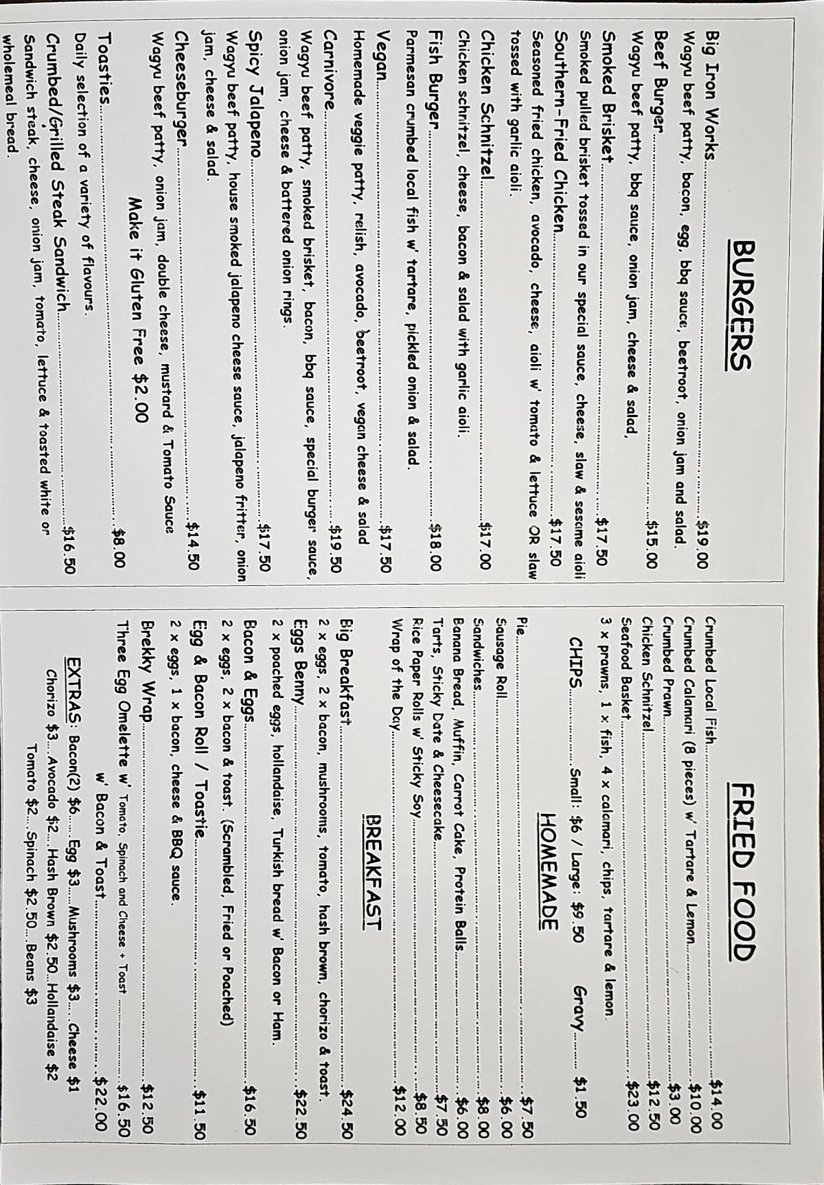 Menu at Urban Iron Cafe & Takeaway, Bungalow