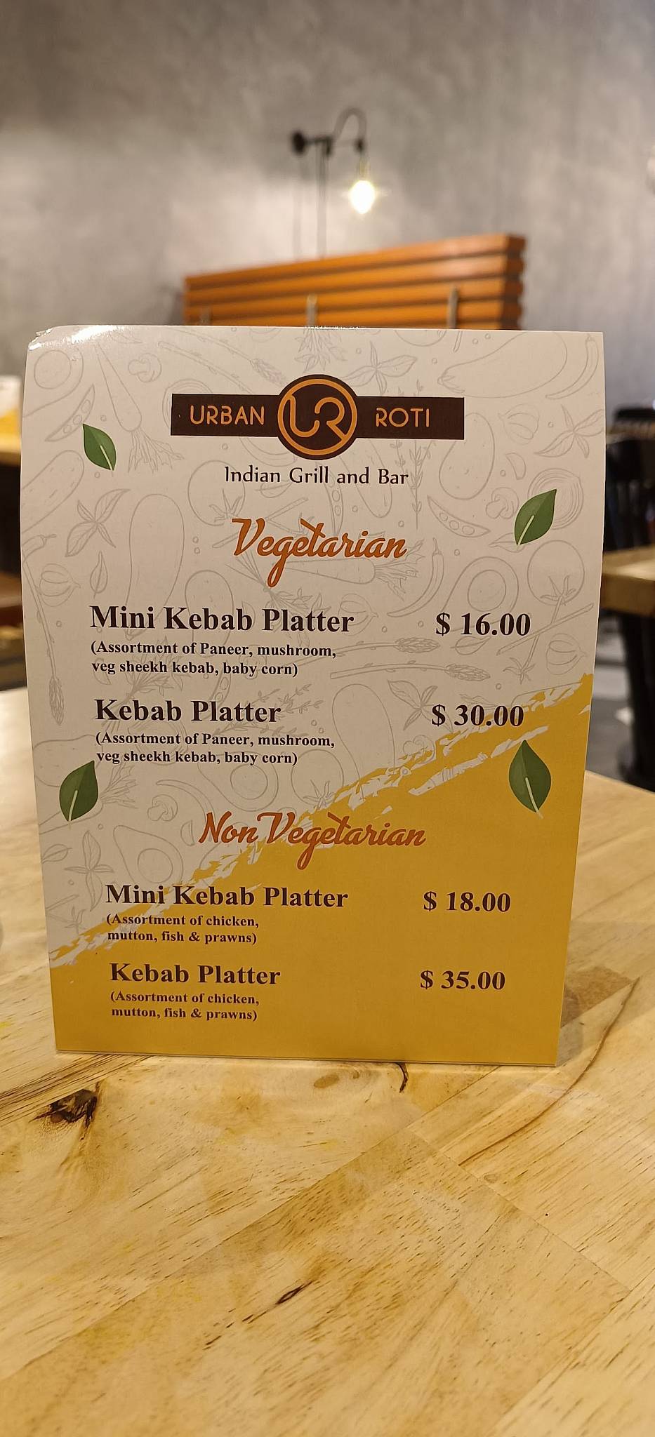 Menu at Urban Roti restaurant, Singapore, 101 Syed Alwi Rd