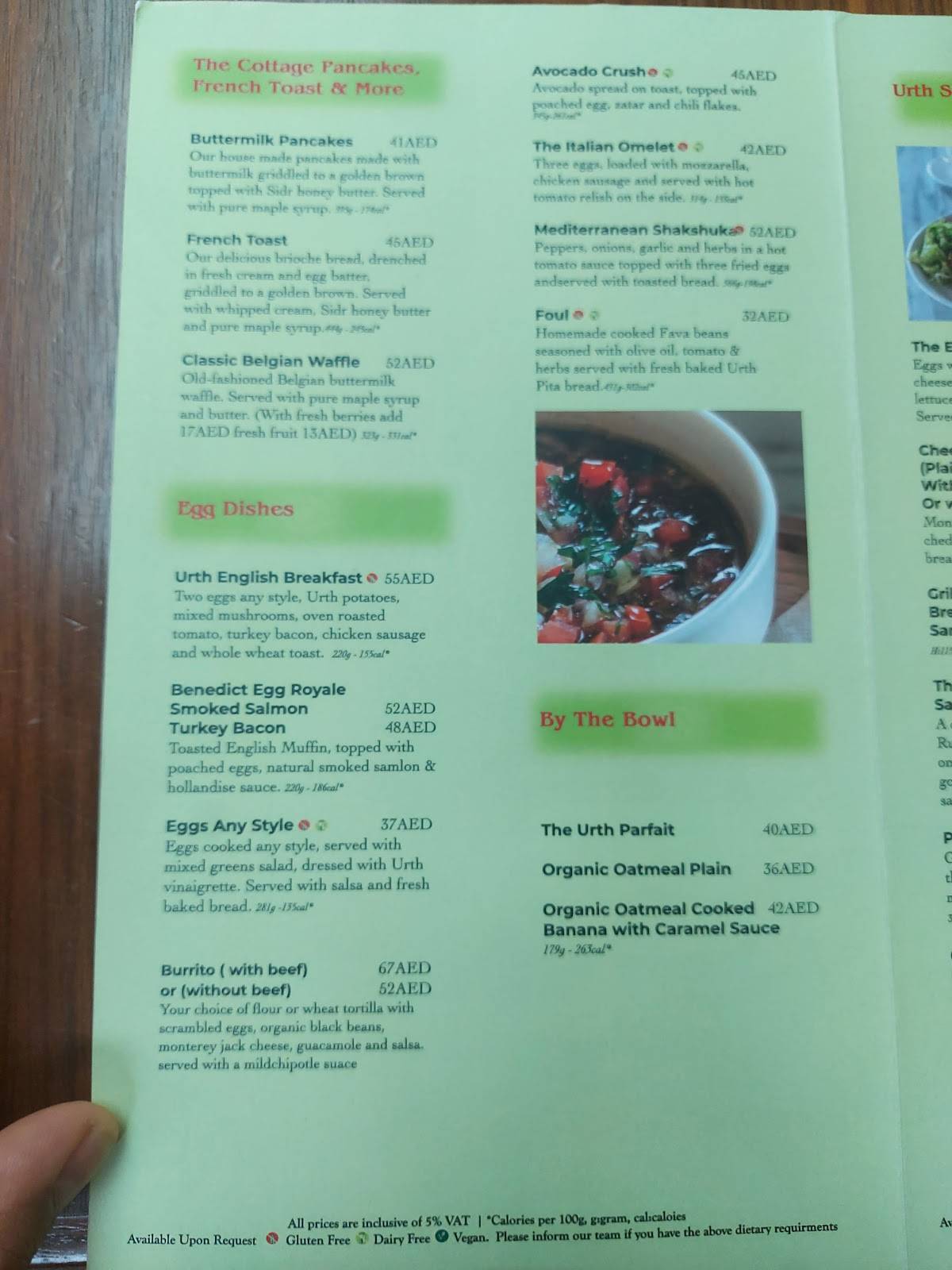 Menu at Urth Caffe cafe, Dubai