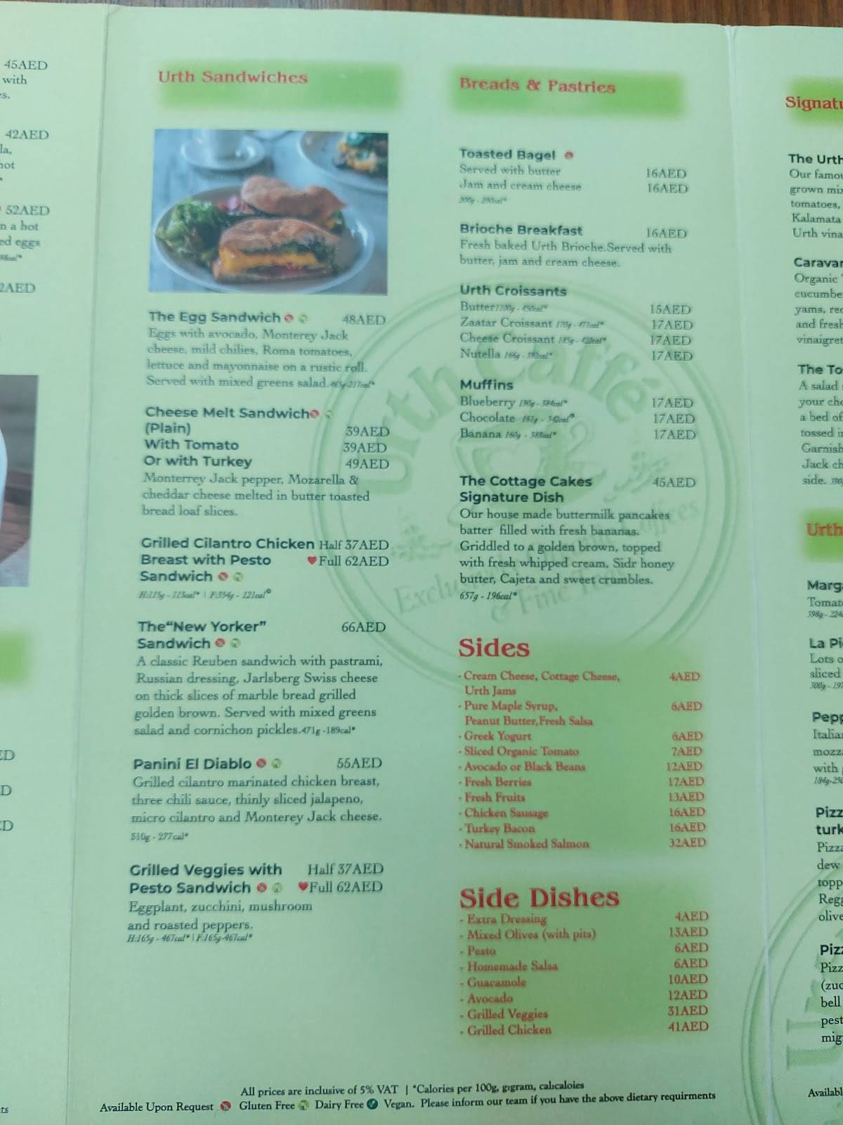 Menu at Urth Caffe cafe, Dubai