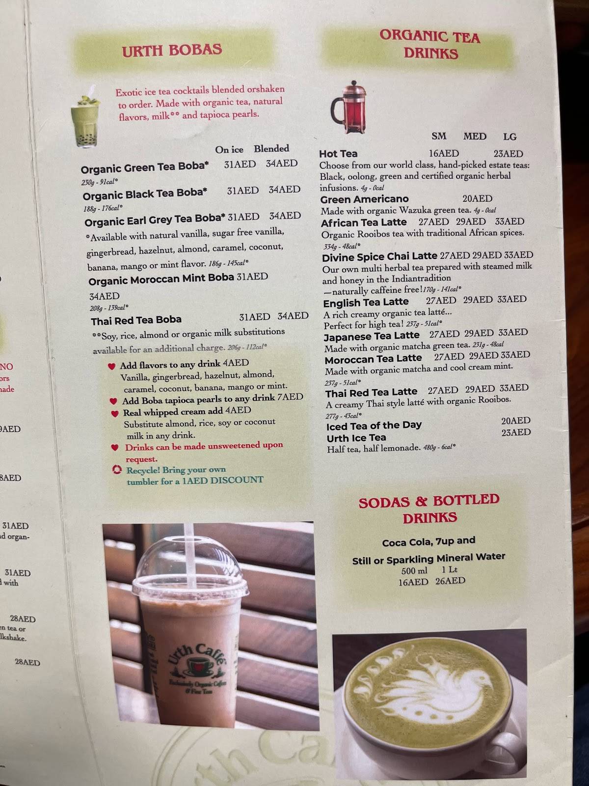 Menu at Urth Caffe cafe, Dubai