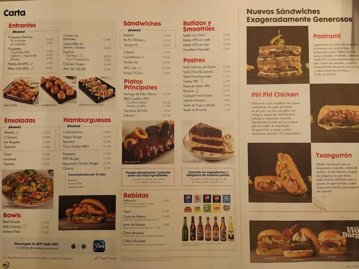 Menu at VIPS restaurant, Madrid, C. de Alberto Aguilera