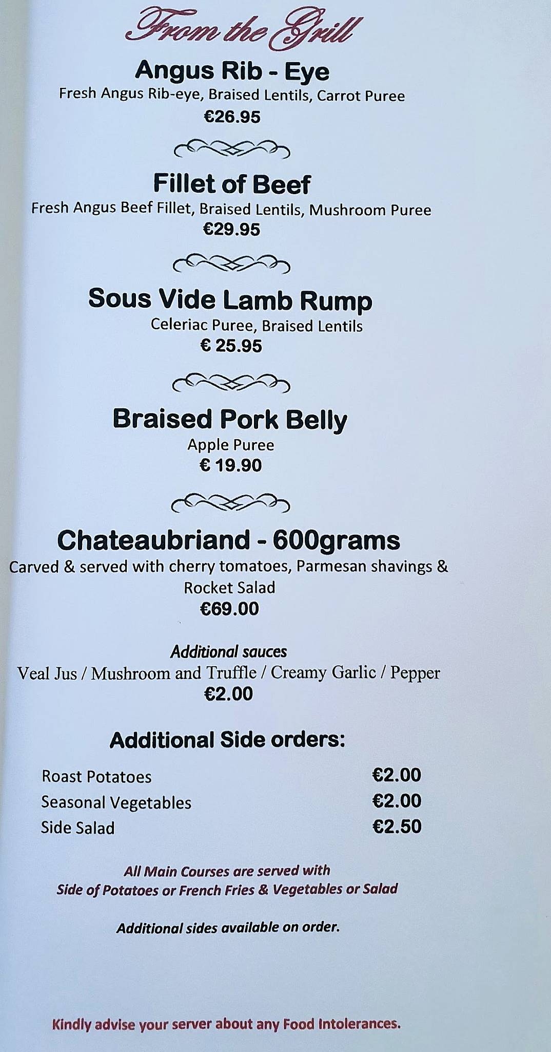 Menu at Rampila Restaurant, Valletta
