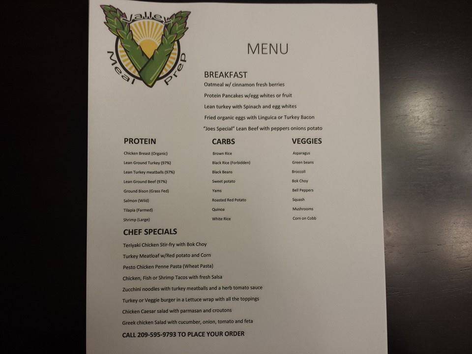 Menu at Valley Meal Prep restaurant, Modesto, 222 McHenry Ave #0560