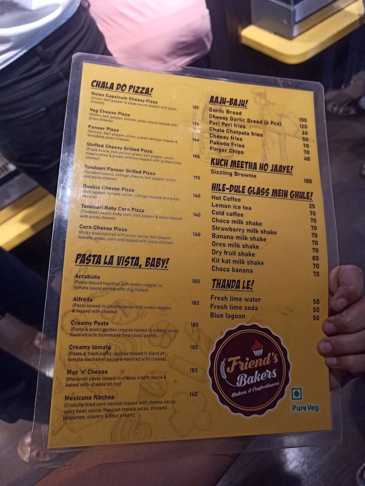Menu at Friend's Bakers, Vapi