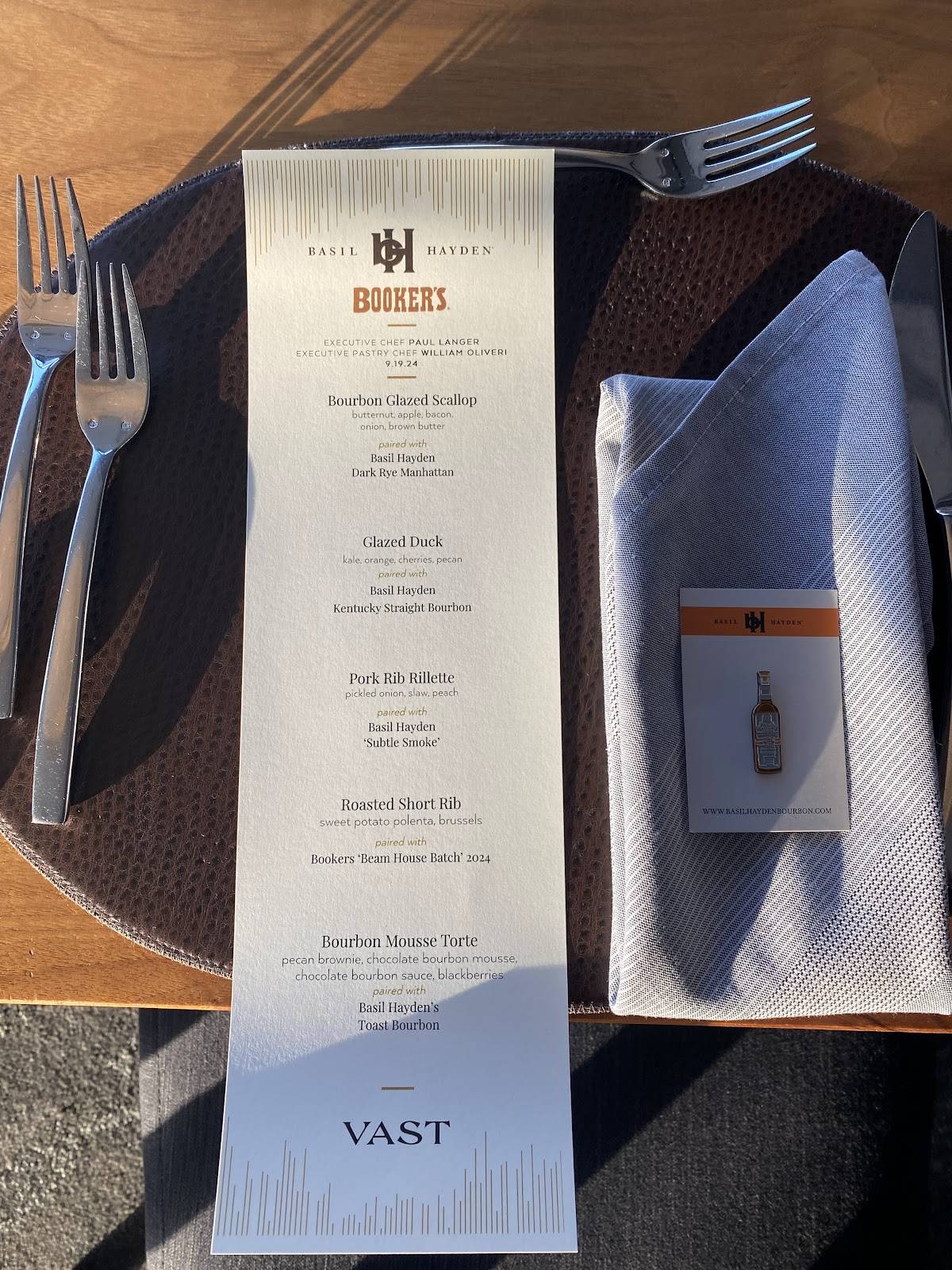 Menu at Vast restaurant, Oklahoma City