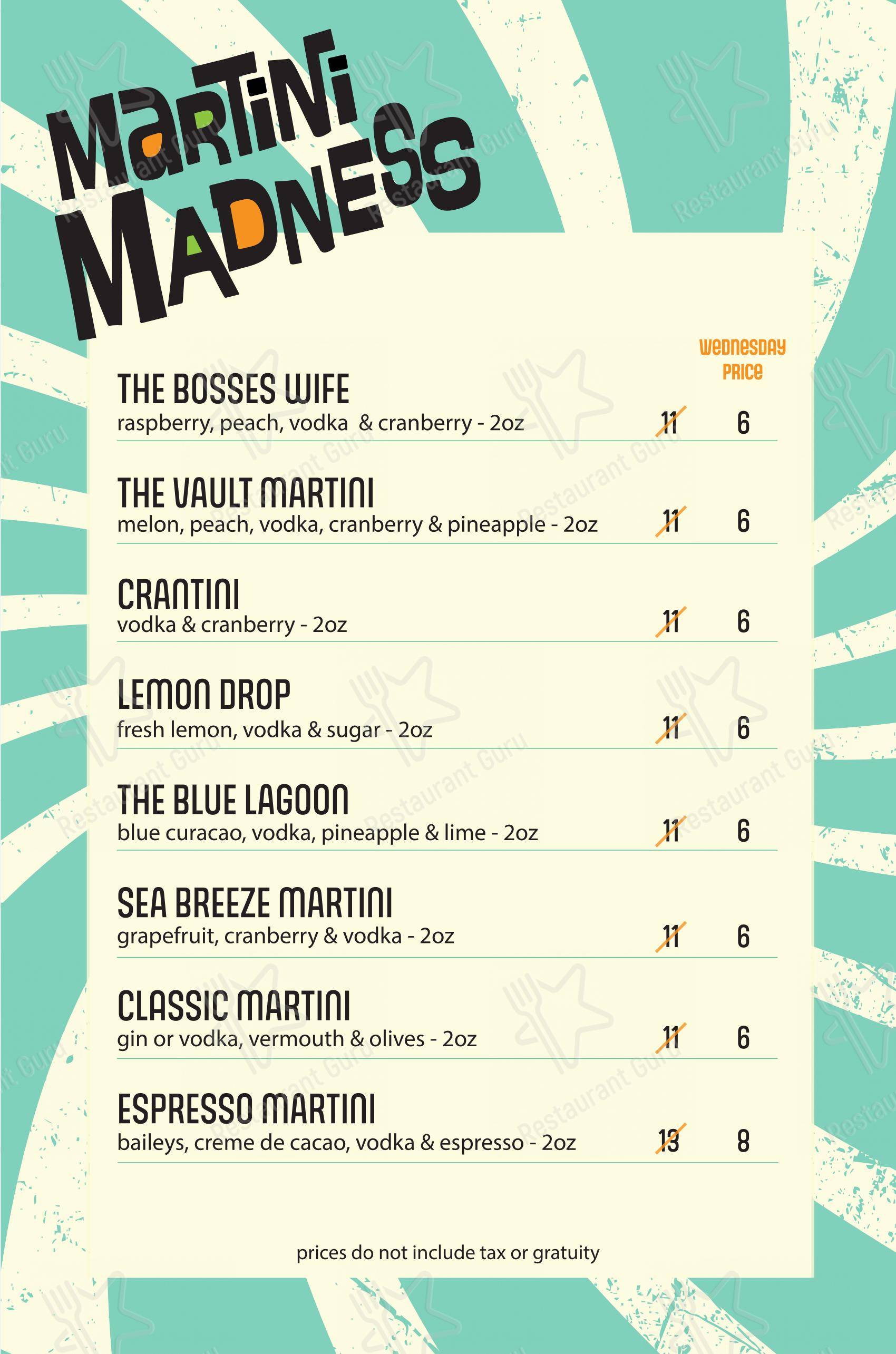 Menu at Vault Restaurant, Surrey