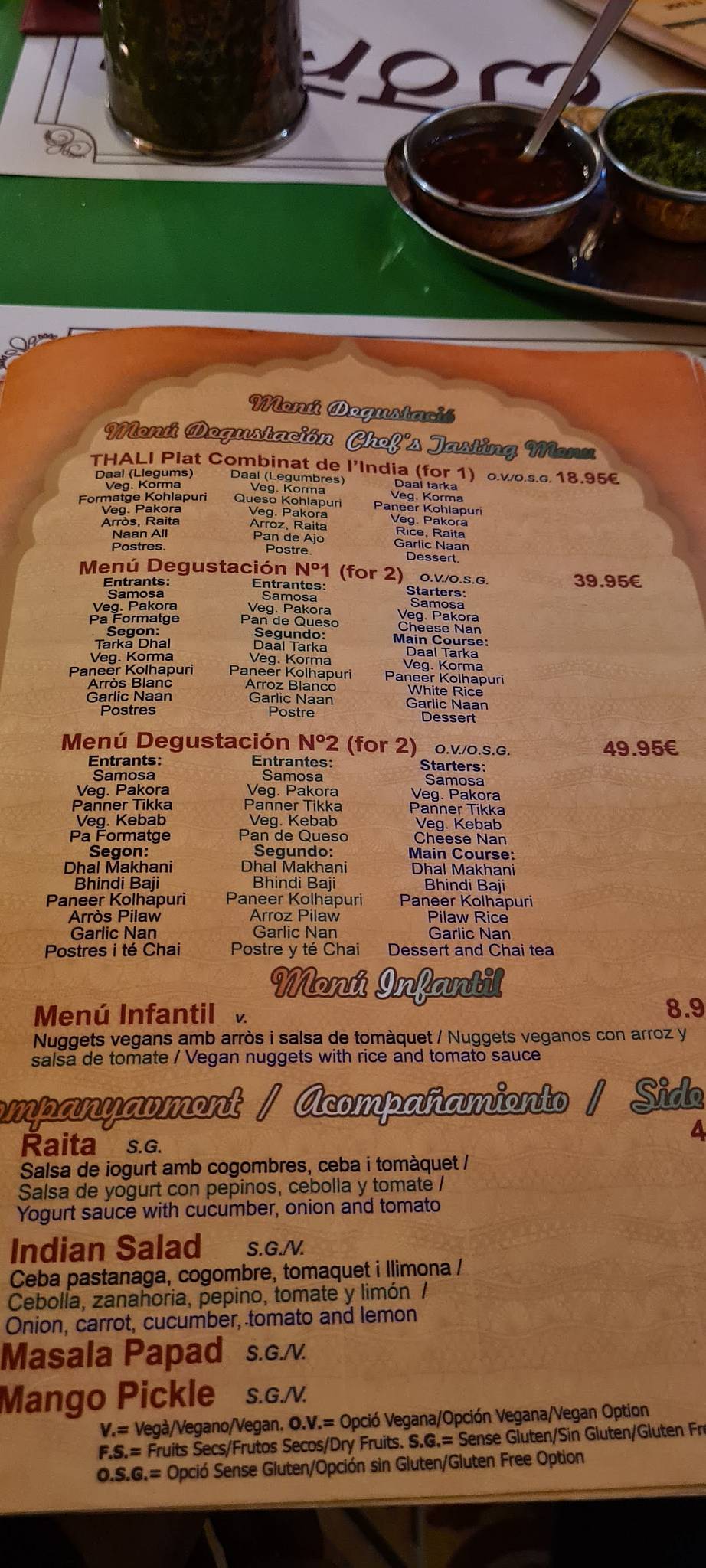 Carta del restaurante Veg World India, Barcelona