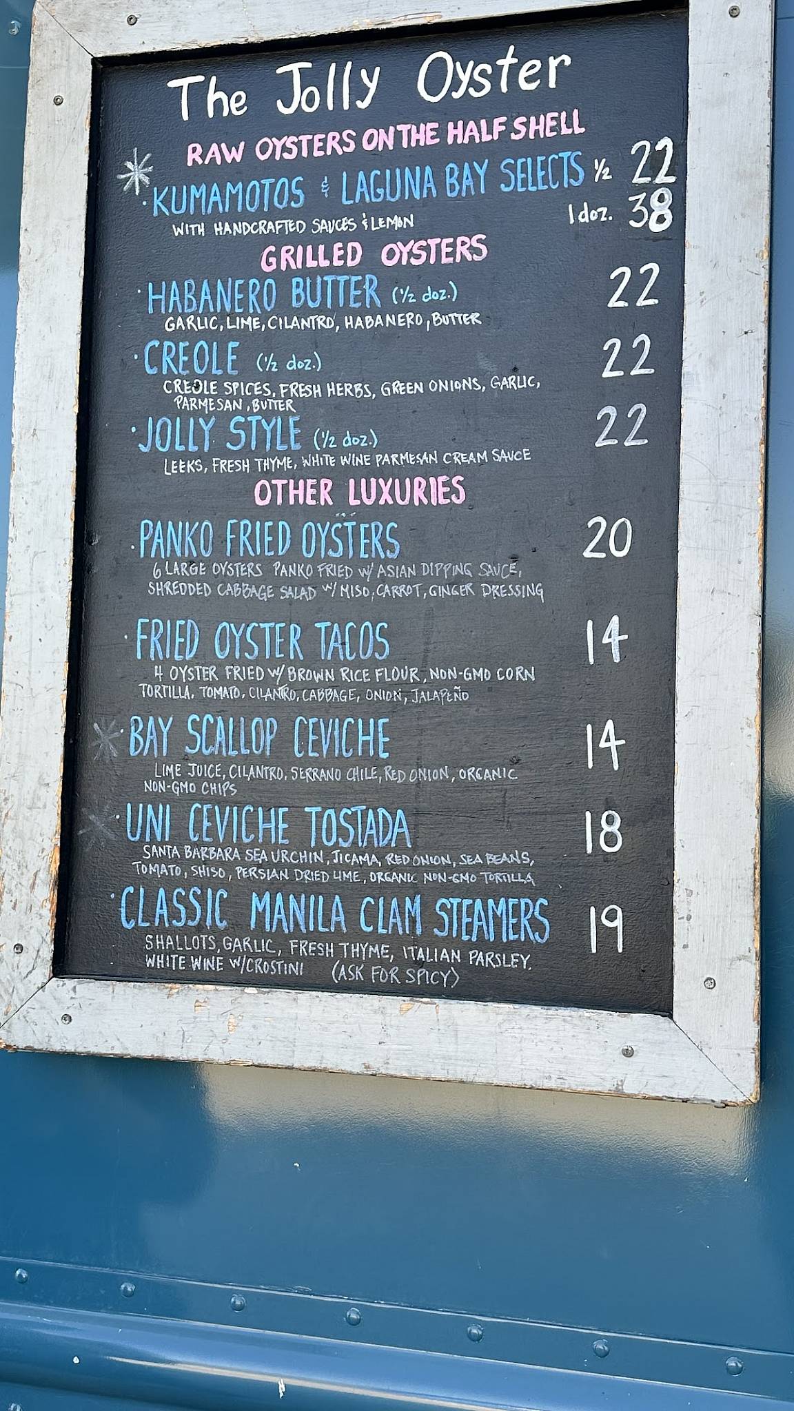 Menu at The Jolly Oyster Ventura restaurant, Ventura, 911 San Pedro St