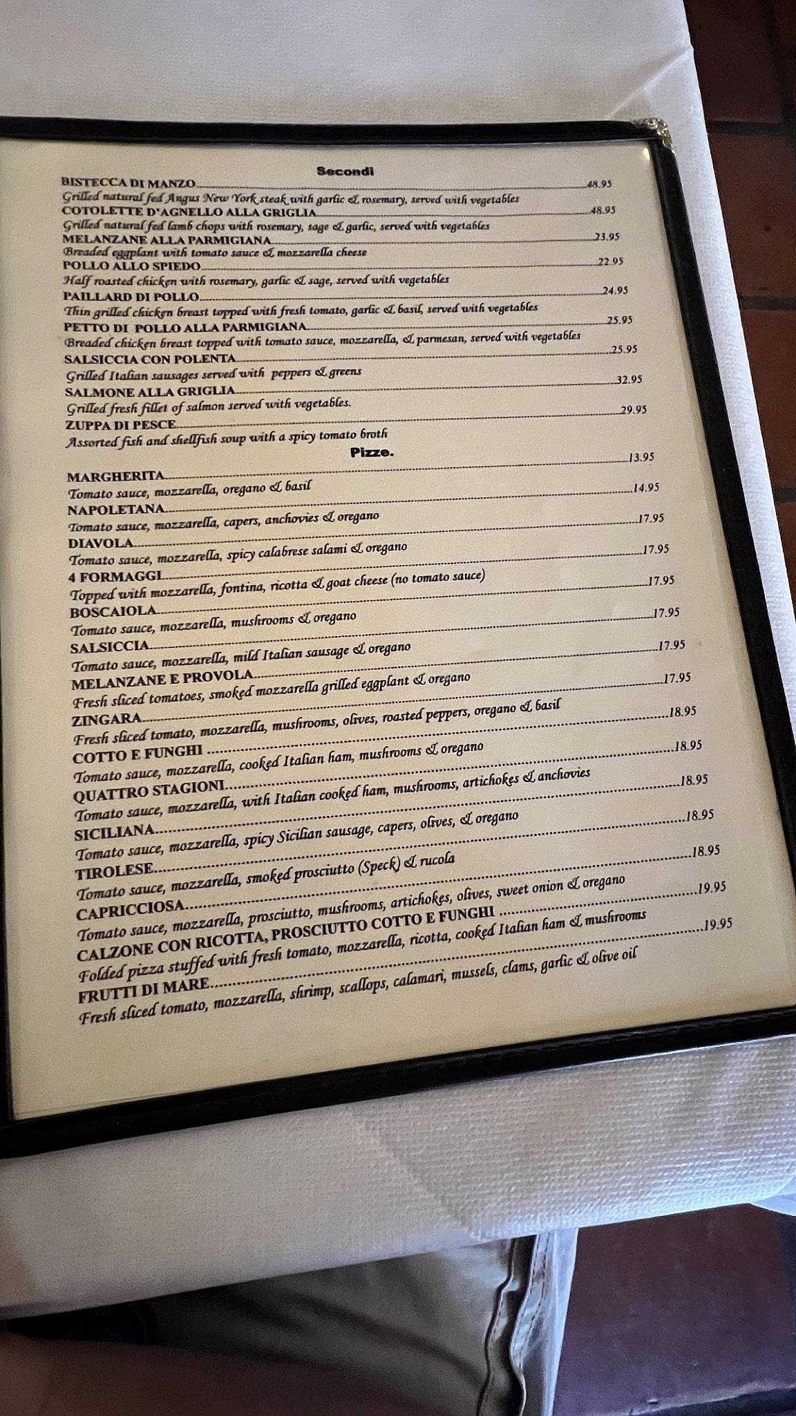 Menu at Via Vai Trattoria Pizzeria, Montecito