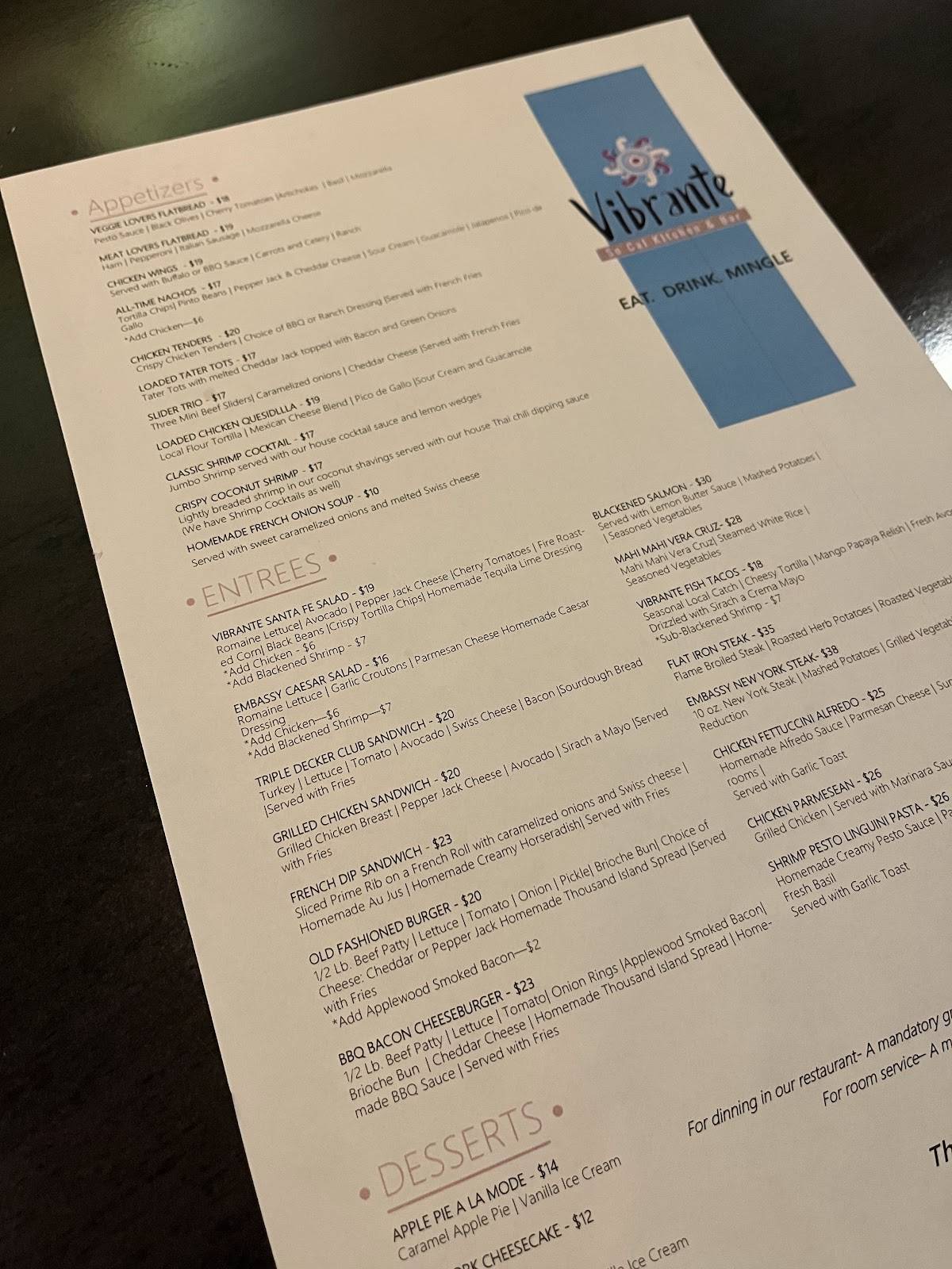 Menu at Vibrante So Cal Kitchen & Cal pub & bar, Irvine