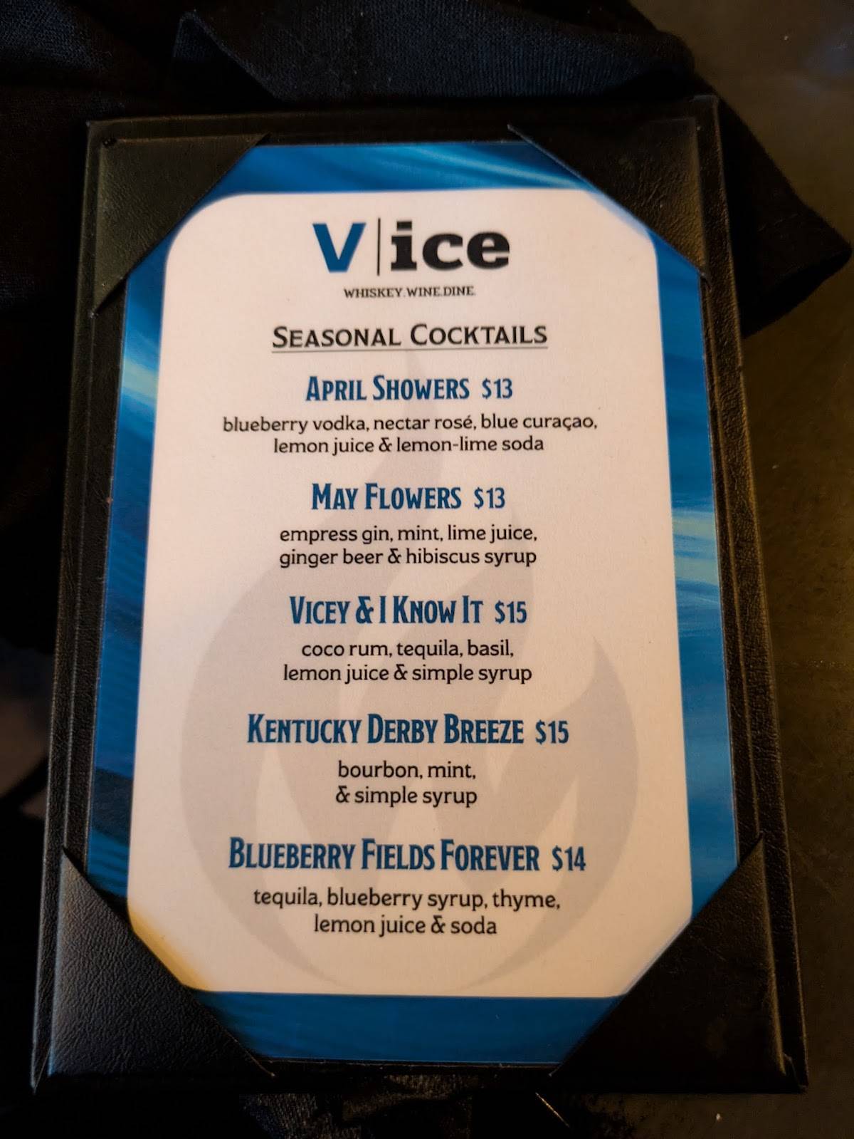 Menu at Vice Restaurant, Buffalo